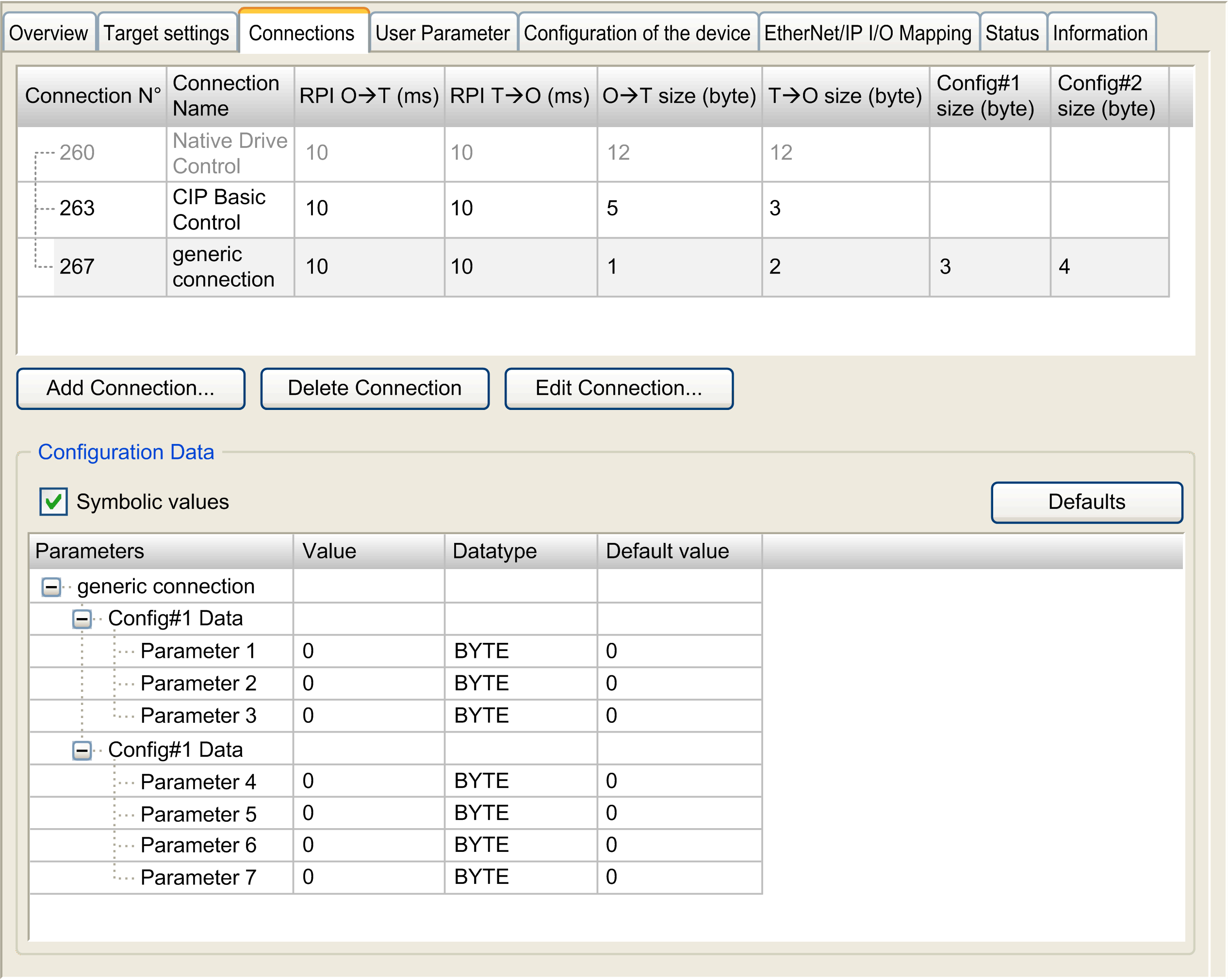 EtherNet/IP Cyclic Data Exchanges Configuration